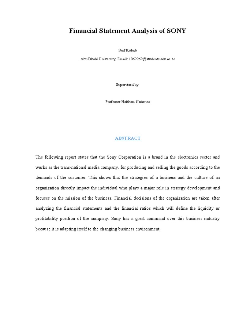 Sony Financial Statement Analysis 2020 | PDF | Revenue | Equity (Finance)