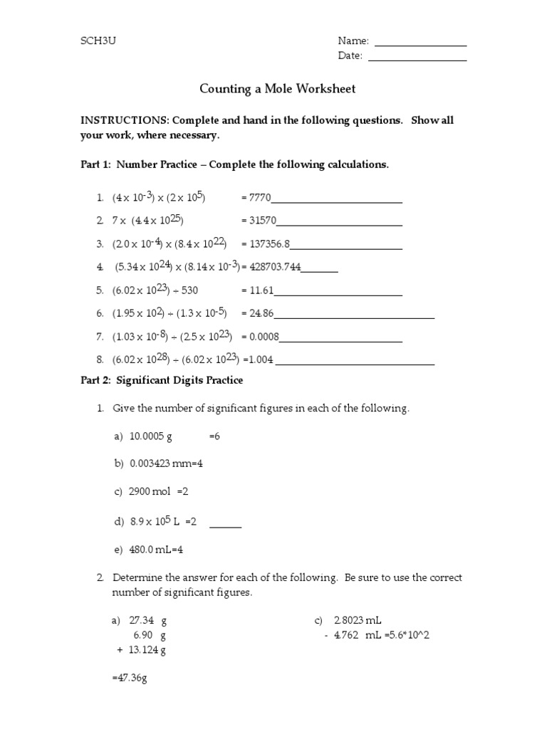 Unit 3 - Activity 1 - Counting A Mole Research Assignment | PDF | Mole ...
