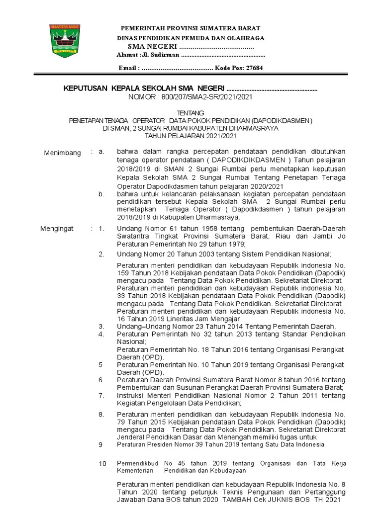 Contoh SK Operator Sekolah | PDF