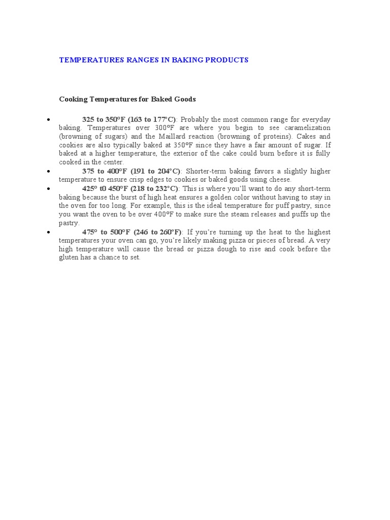 Temperatures Ranges in Baking Products | PDF