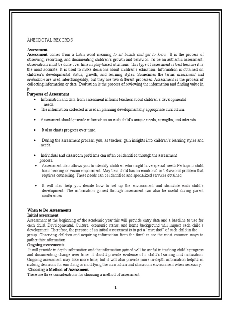 ANECDOTAL RECORDS ASSESSMENT TOOL | PDF | Educational Assessment | Teachers