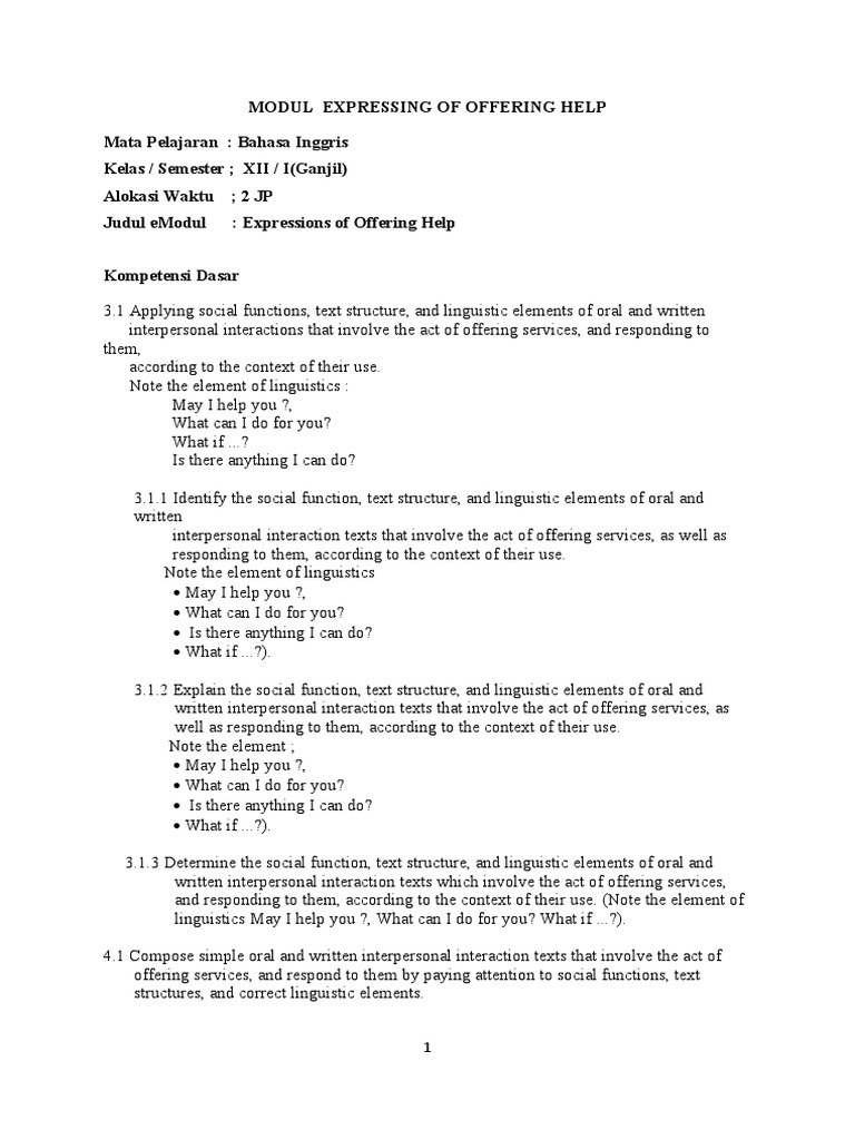 Modul Expressing of Offering Help-1 | PDF | Sentence (Linguistics ...