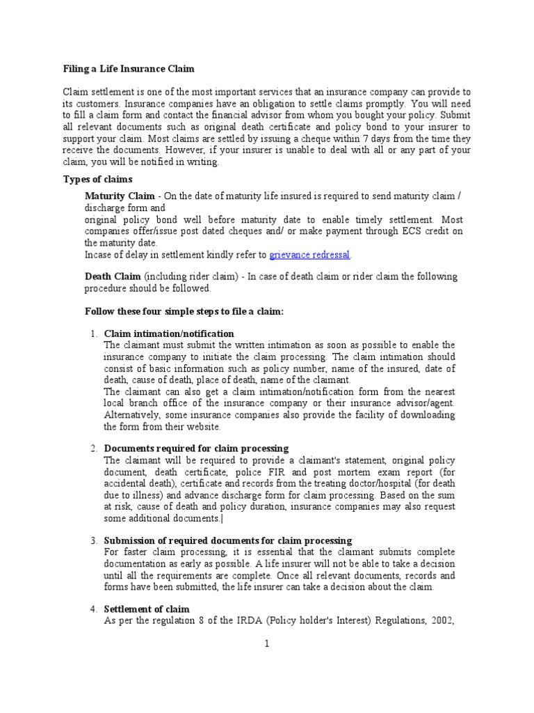 Filing A Life Insurance Claim | PDF | Life Insurance | Insurance