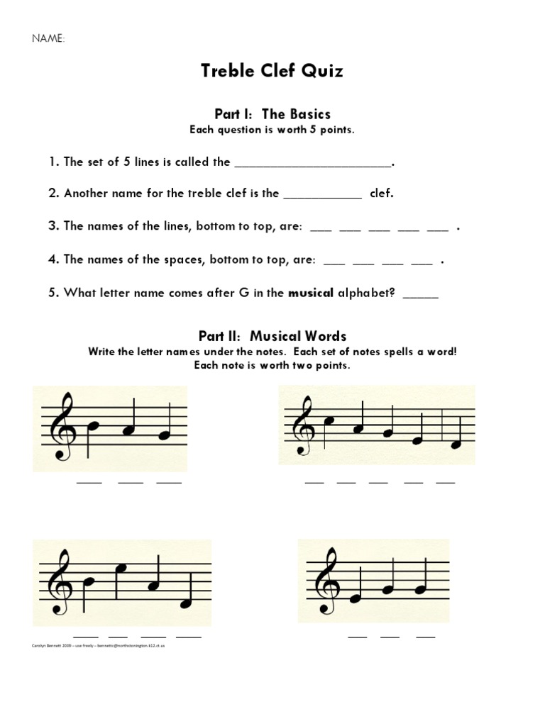 Treble Clef Quiz | PDF