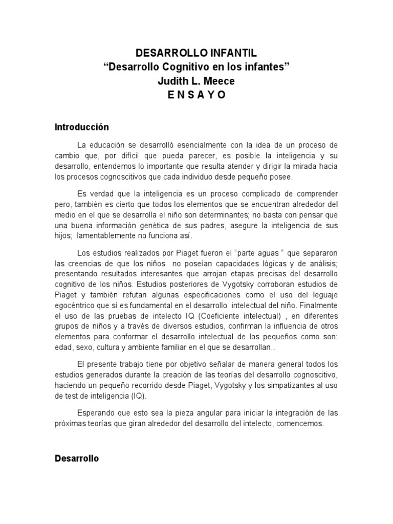 Ensayo Cap 3 y 4 Judith Meece | PDF | Aprendizaje | Conocimiento