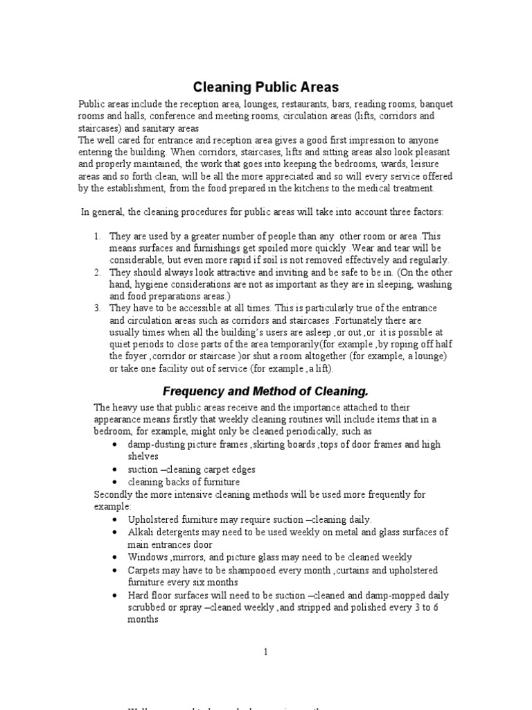 Public Area Cleaning Procedures | PDF | Housekeeping | Stairs