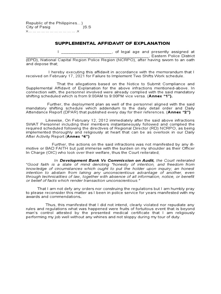 Supplemental Affidavit of Explanation | Download Free PDF | Affidavit ...