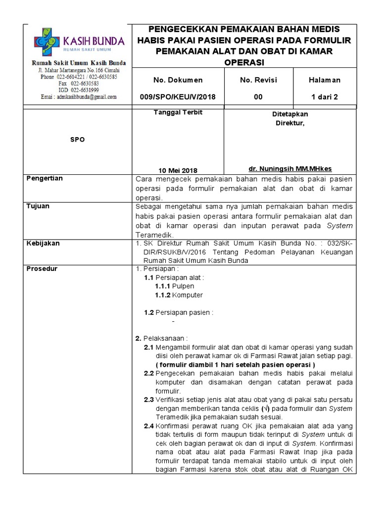 Pengecekkan Pemakaian Bahan Medis Habis Pakai Pasien Operasi Pada ...