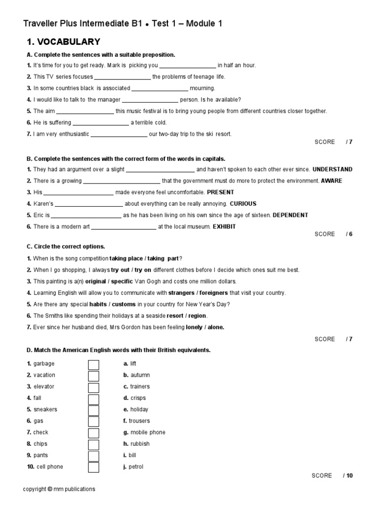Traveller PLus Intermediate B1 Test-10.oszt1.test | PDF | Coffee | Drink