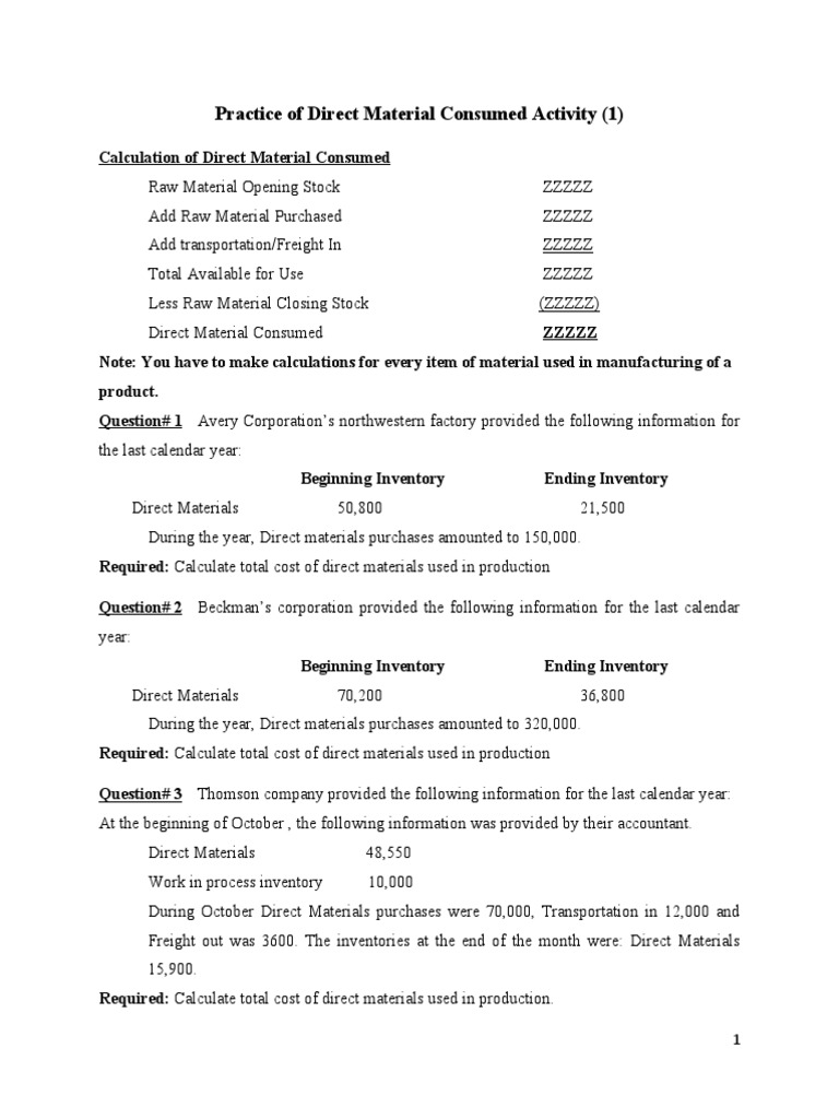 Practice of Direct Material Consumed | PDF | Inventory | Cost Of Goods Sold