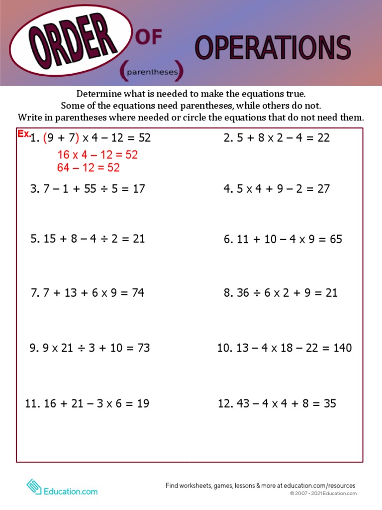 Order of Operations Puzzle 1 | PDF