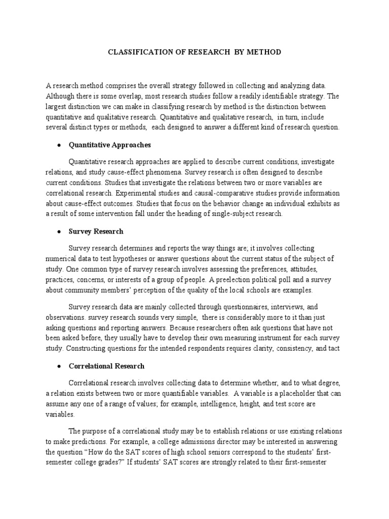 Classification of Research by Method | PDF | Survey Methodology ...
