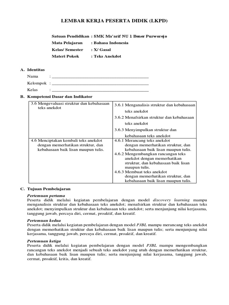 Lembar Kerja Peserta Didik (LKPD) | PDF
