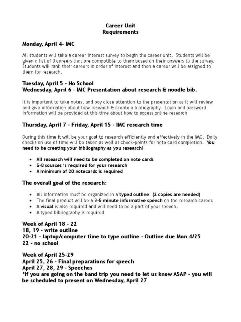 Career Research Unit Overview and Schedule | PDF | Behavior ...