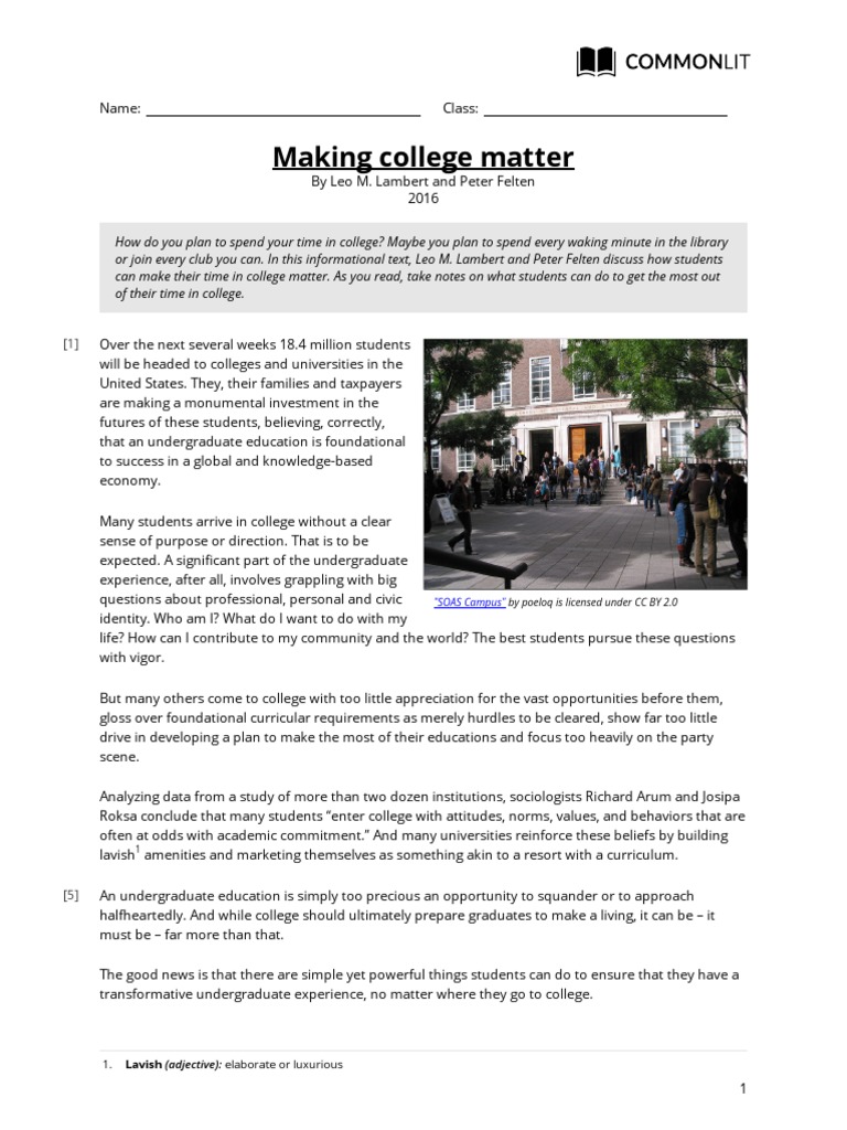 Commonlit Making-College-Matter Student | PDF | Learning | University