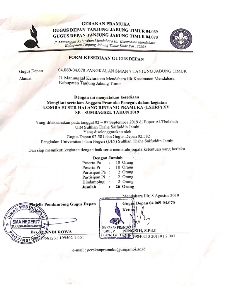 Form Kesediaan Gugus Depan | PDF