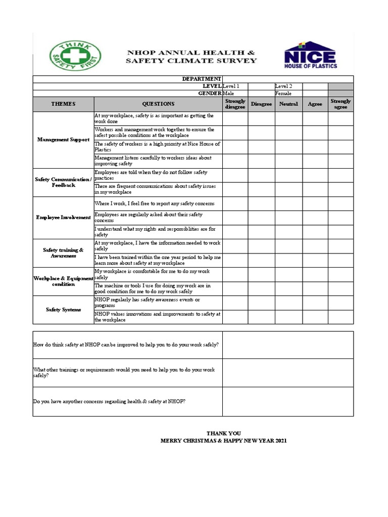 Safety Climate Survey | PDF | Occupational Safety And Health | Safety