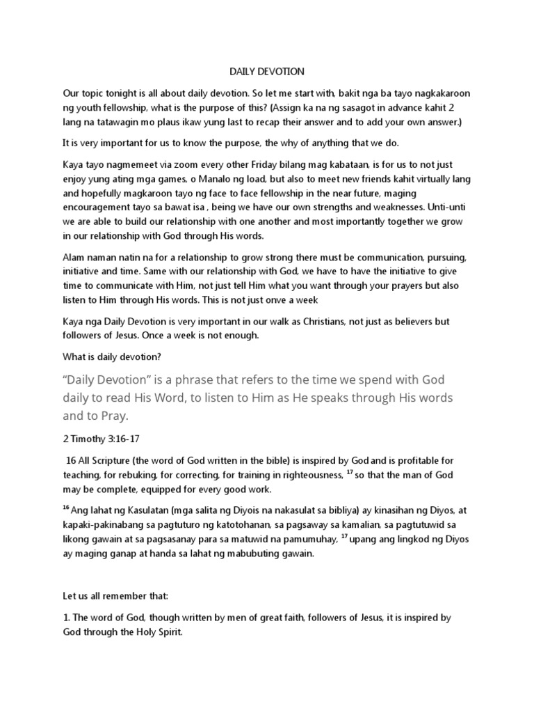 DAILY DEVOTION Youth Topic | PDF | Religious Behaviour And Experience ...