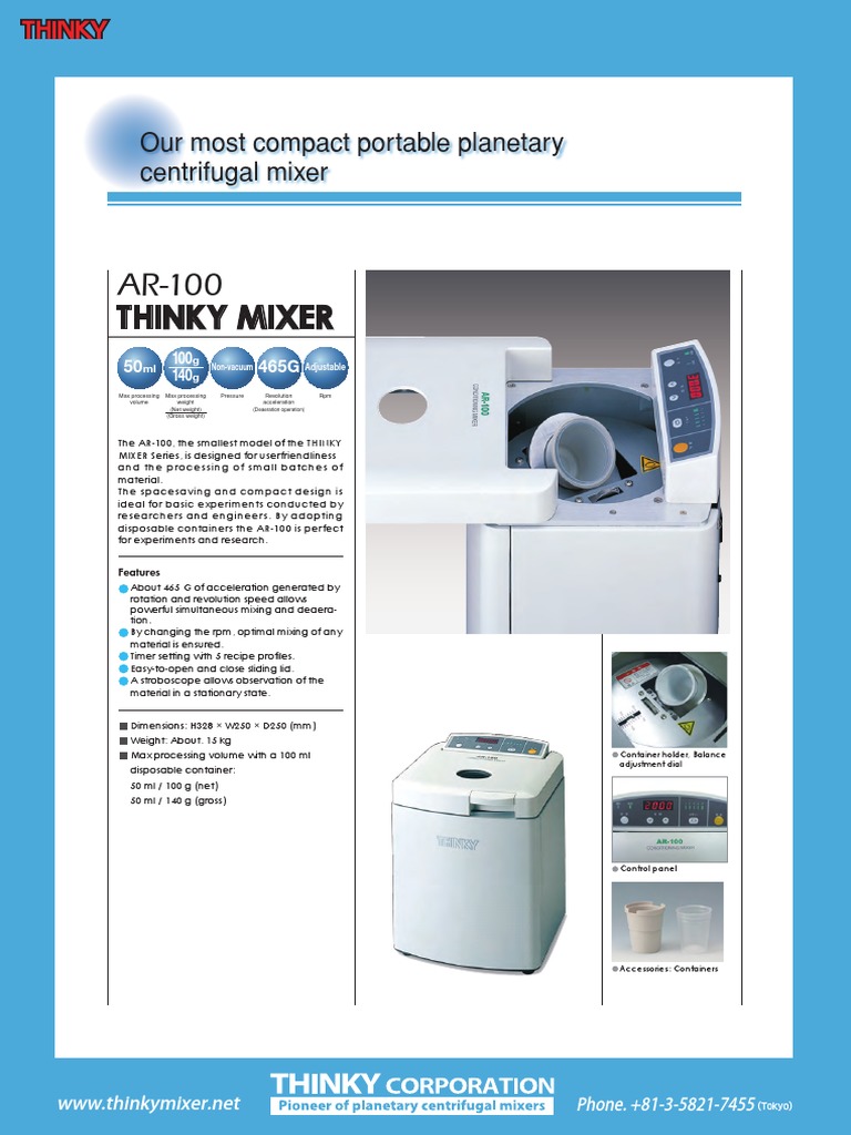 Compact Portable Planetary Centrifugal Mixer: Technical Specifications and Features of the ...