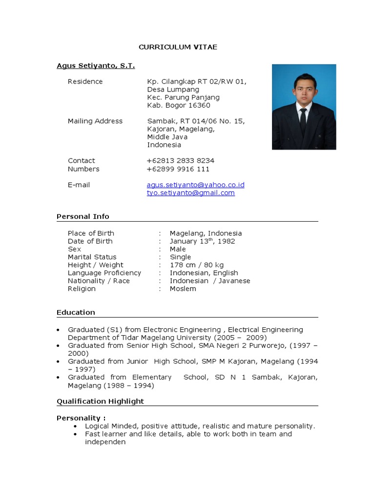 CV-Agus Setiyanto | Download Free PDF | Computing | Telecommunications