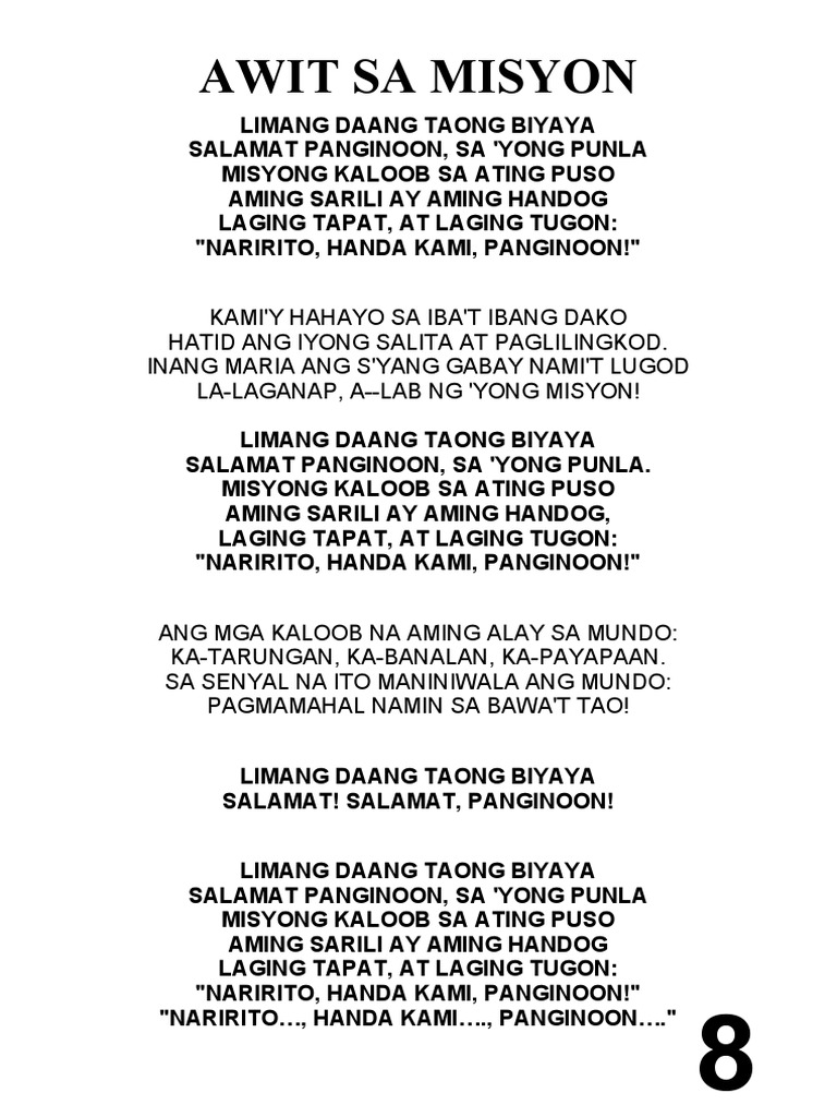 Awit Sa Misyon Lyrics | PDF