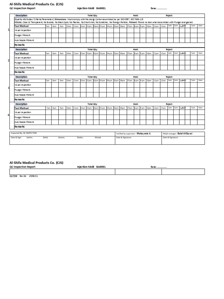 Inspection Report Barrel R4 | PDF | Quality | Evaluation