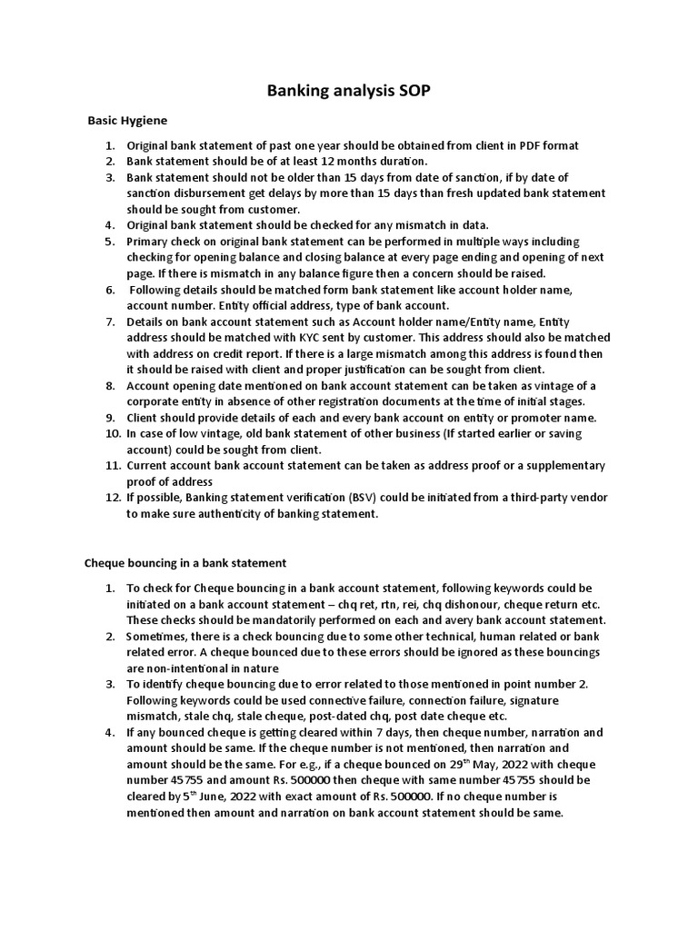 Banking Analysis SOP | PDF | Cheque | Banks
