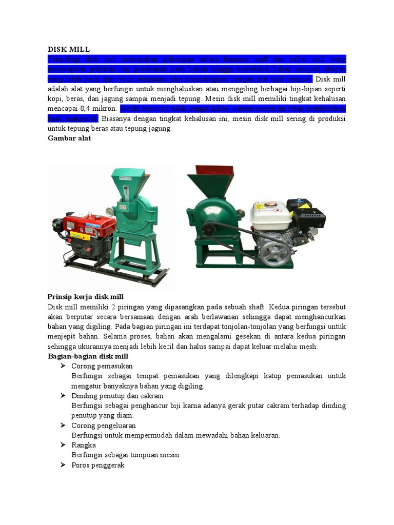 Mesin Disk Mill: Fungsi dan Cara Kerja | PDF