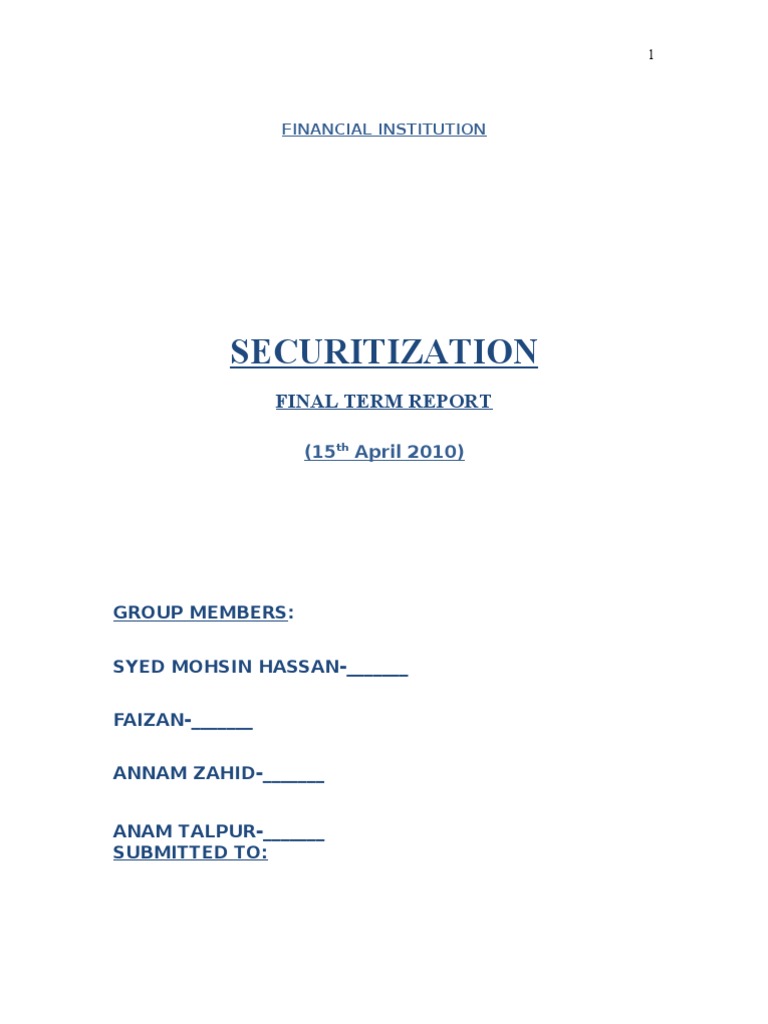 Securitization Report | PDF | Securitization | Asset Backed Security