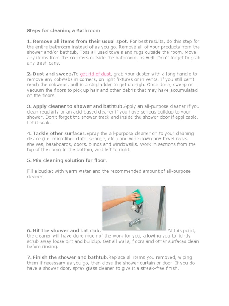 Steps For Bathroom Cleaning | PDF | Shower | Bathroom
