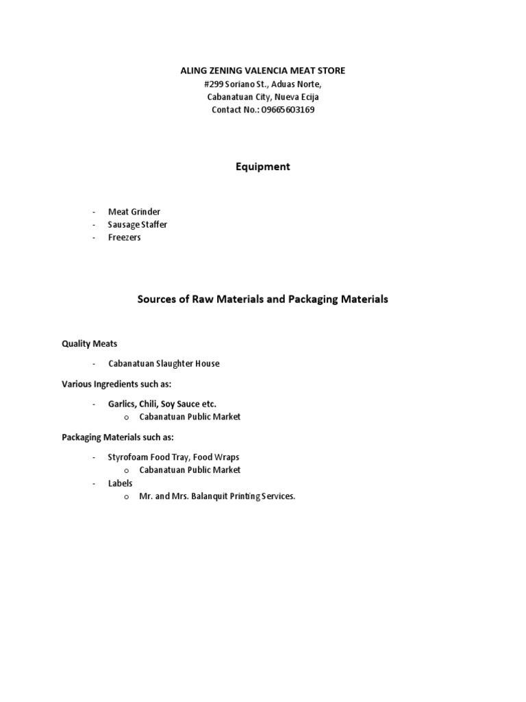 Sources of Raw Materials and Packaging Materials | PDF | Cooking, Food ...