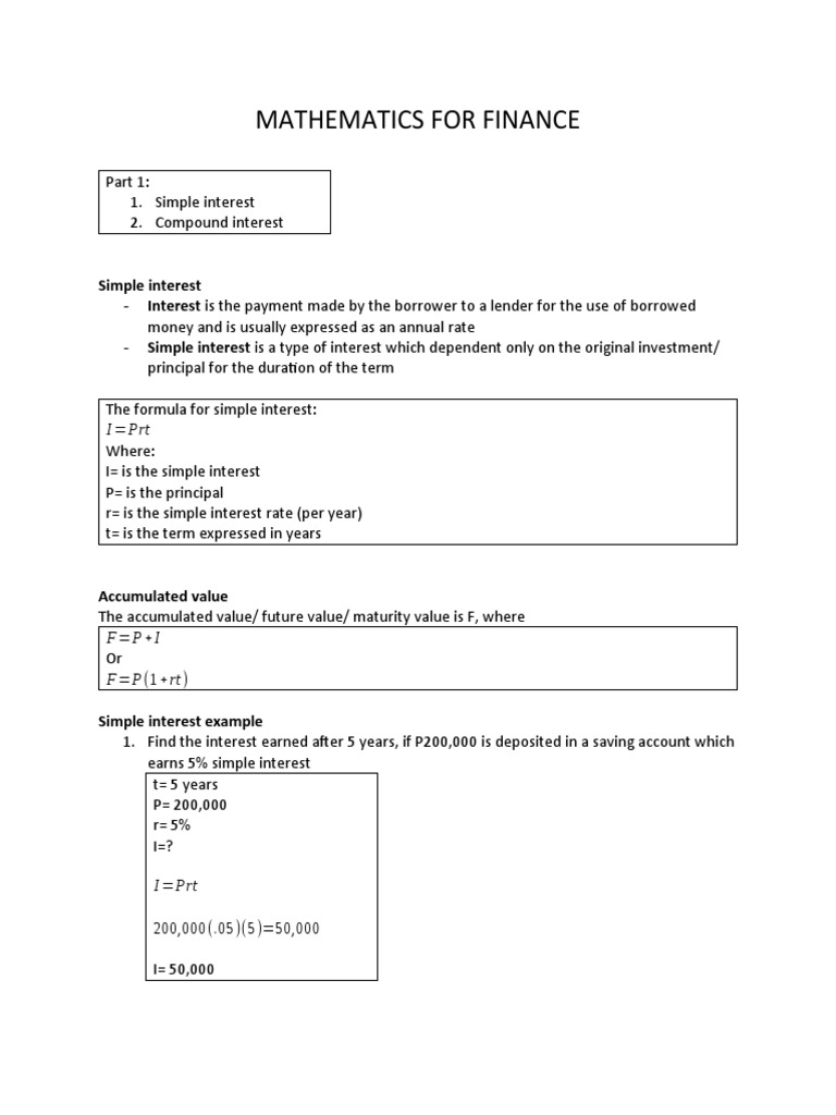 Mathematics For Finance | PDF | Interest | Present Value