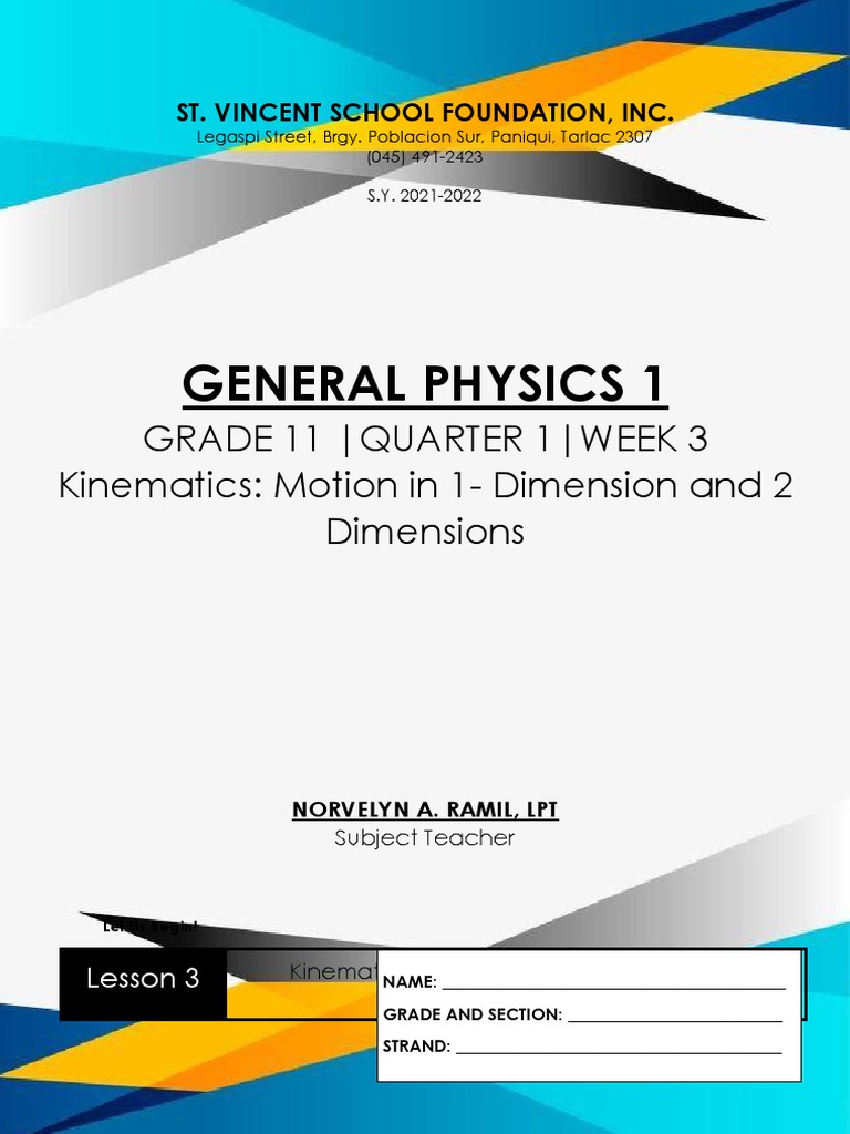 General Physics 1: Grade 11 - Quarter 1 - Week 3 Kinematics: Motion in ...