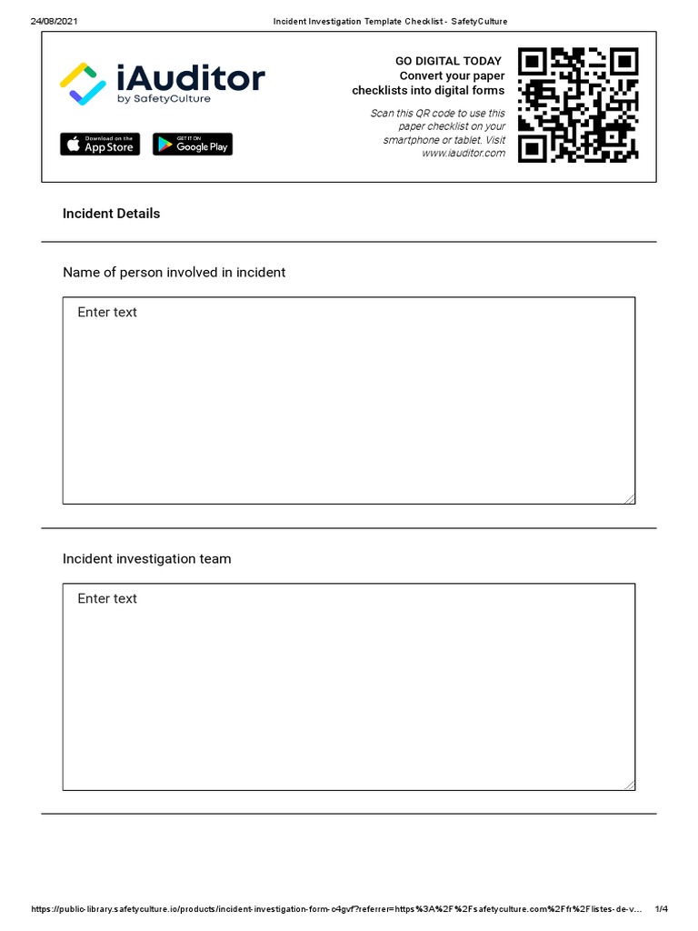 Incident Investigation Template Checklist - SafetyCulture | PDF ...