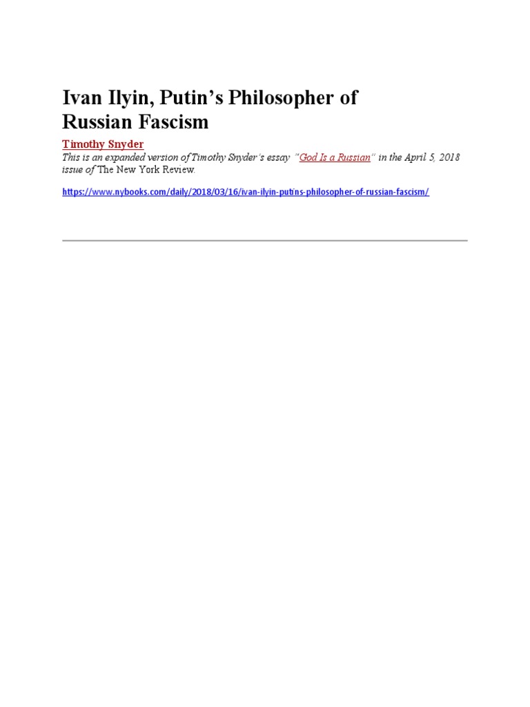 Ivan Ilyin, Putin's Philosopher of Russian Fascism | PDF | World Politics | Vladimir Putin