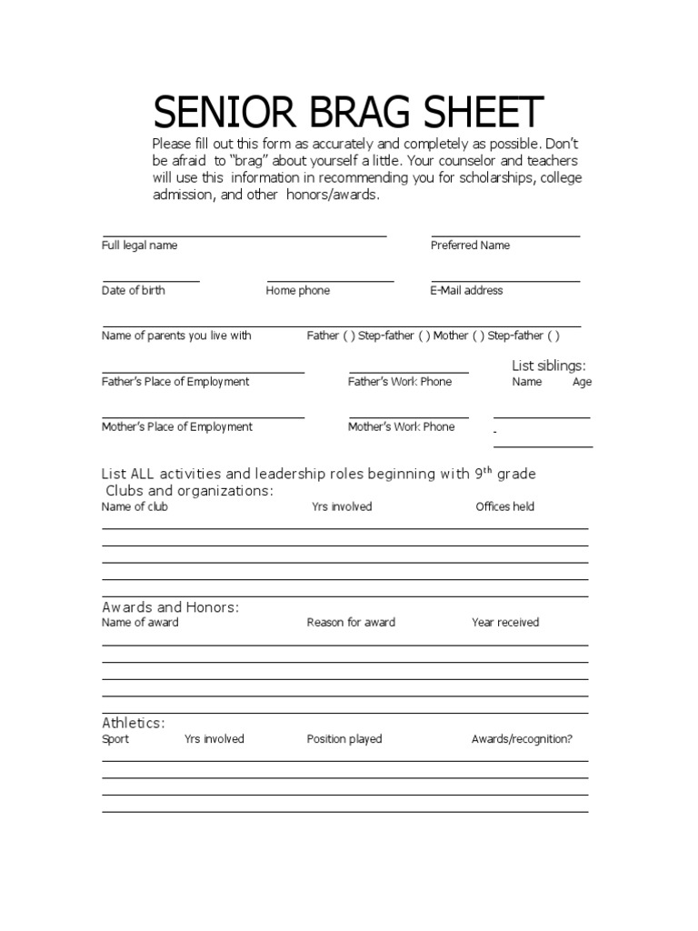 Senior Brag Sheet | Download Free PDF | Sat