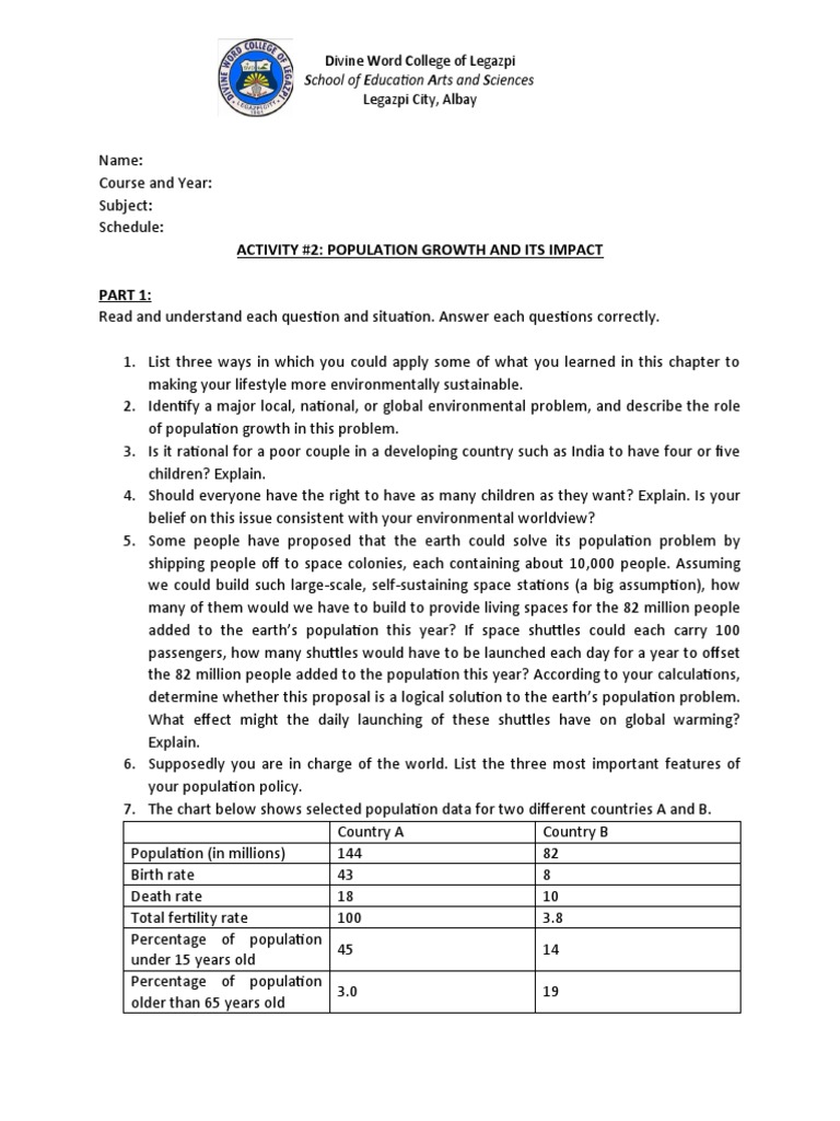 Activity 2 Human Population and Its Impact | PDF | Space | Nature