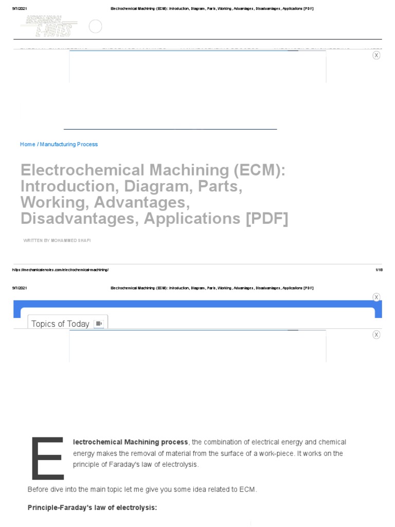 ECM Overview: Benefits and Diagrams | PDF | Machining | Electrochemistry