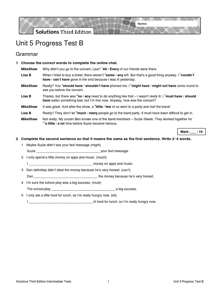 Unit 5 Progress Test B Grammar Pdf Social Media Popular Culture