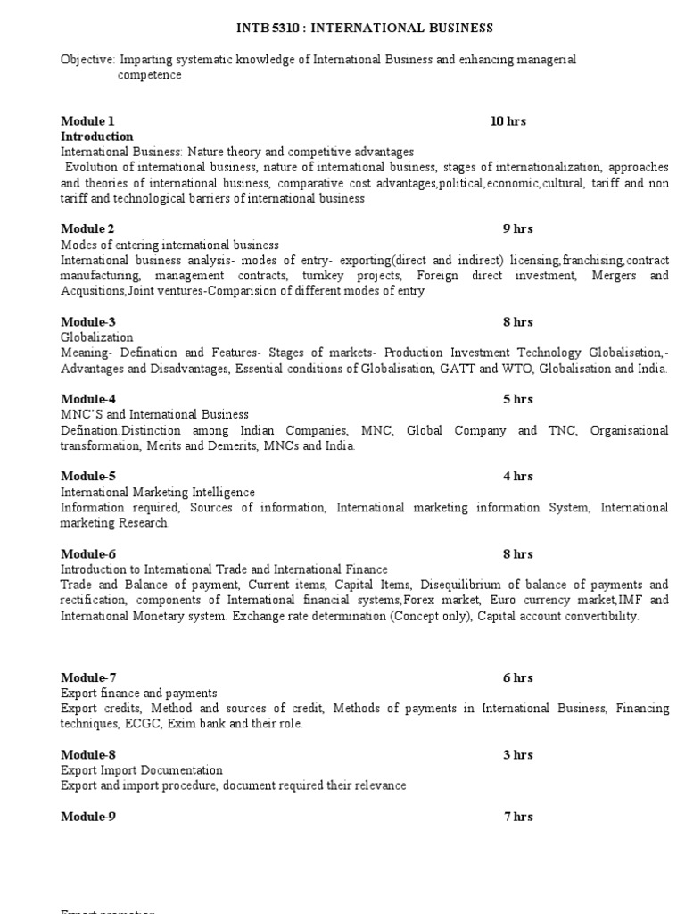 Understanding International Business: An Overview of Modules Covering ...