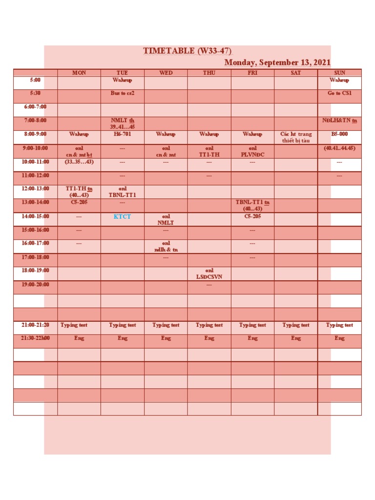 TIMETABLE (W33-47) Monday, September 13, 2021 | PDF