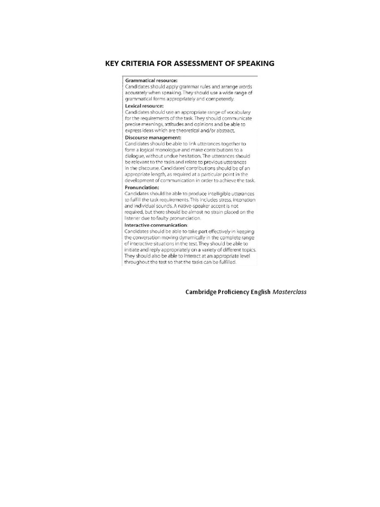 Key Criteria For Assessment of Speaking | PDF