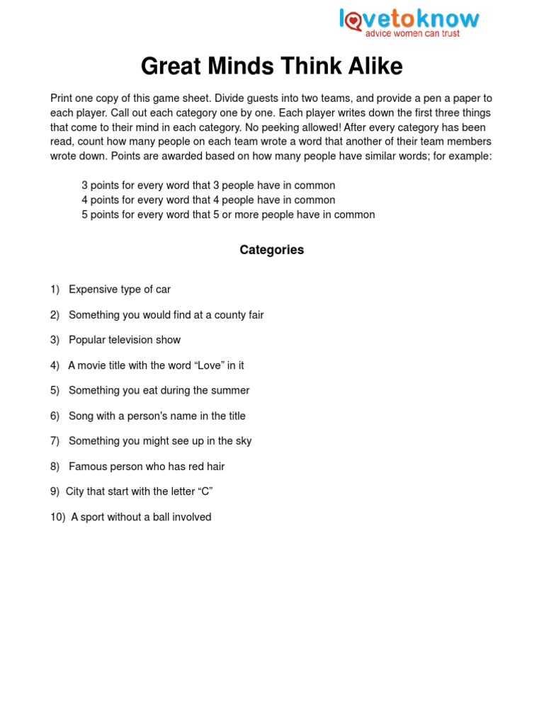 Great Minds Think Alike Game Guide | PDF