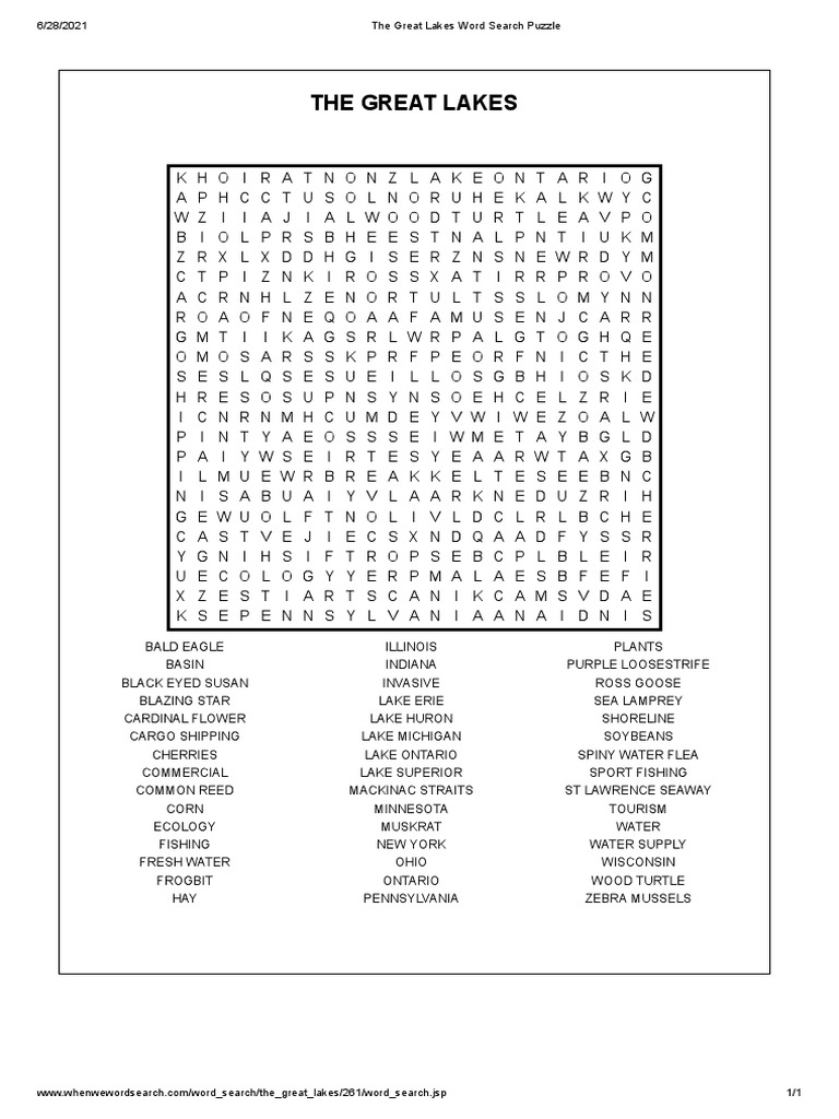 Great Lakes Word Search Puzzle | PDF