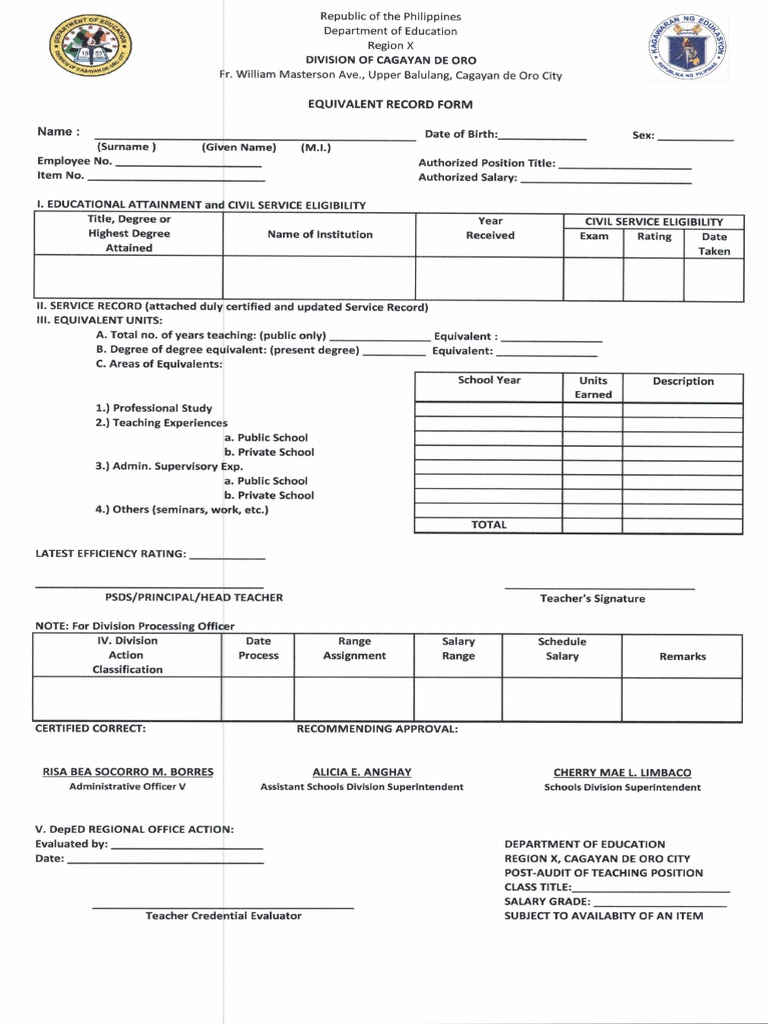 Equivalent Record Form 2021 | PDF