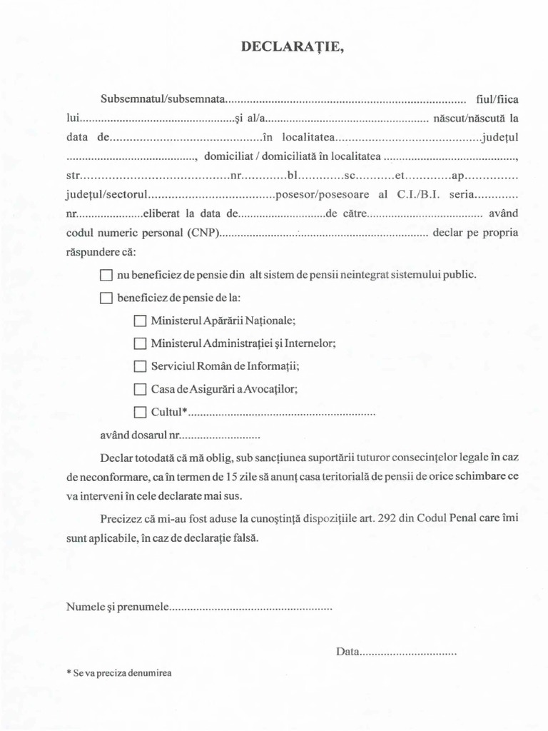 Declaratie Cerere Pensie | PDF