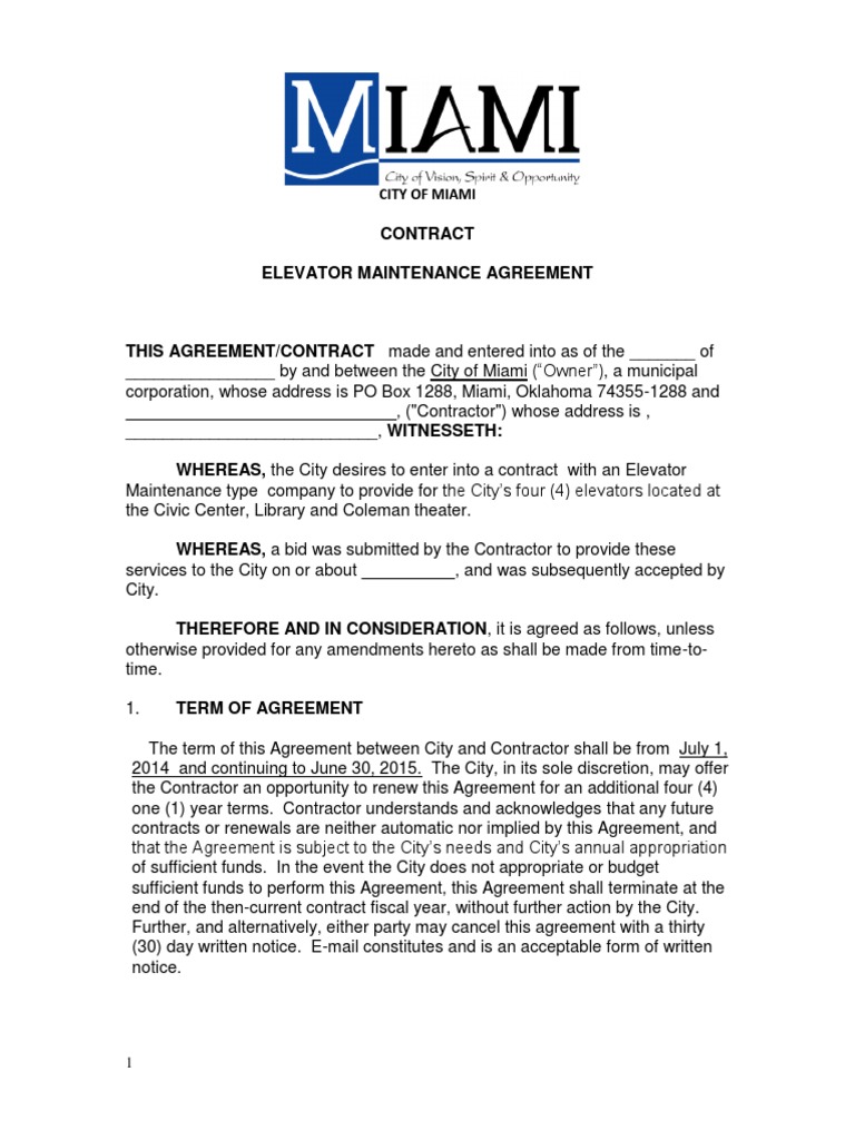 Annual Elevator Maintenance Contract - 201404211427463134 | PDF ...