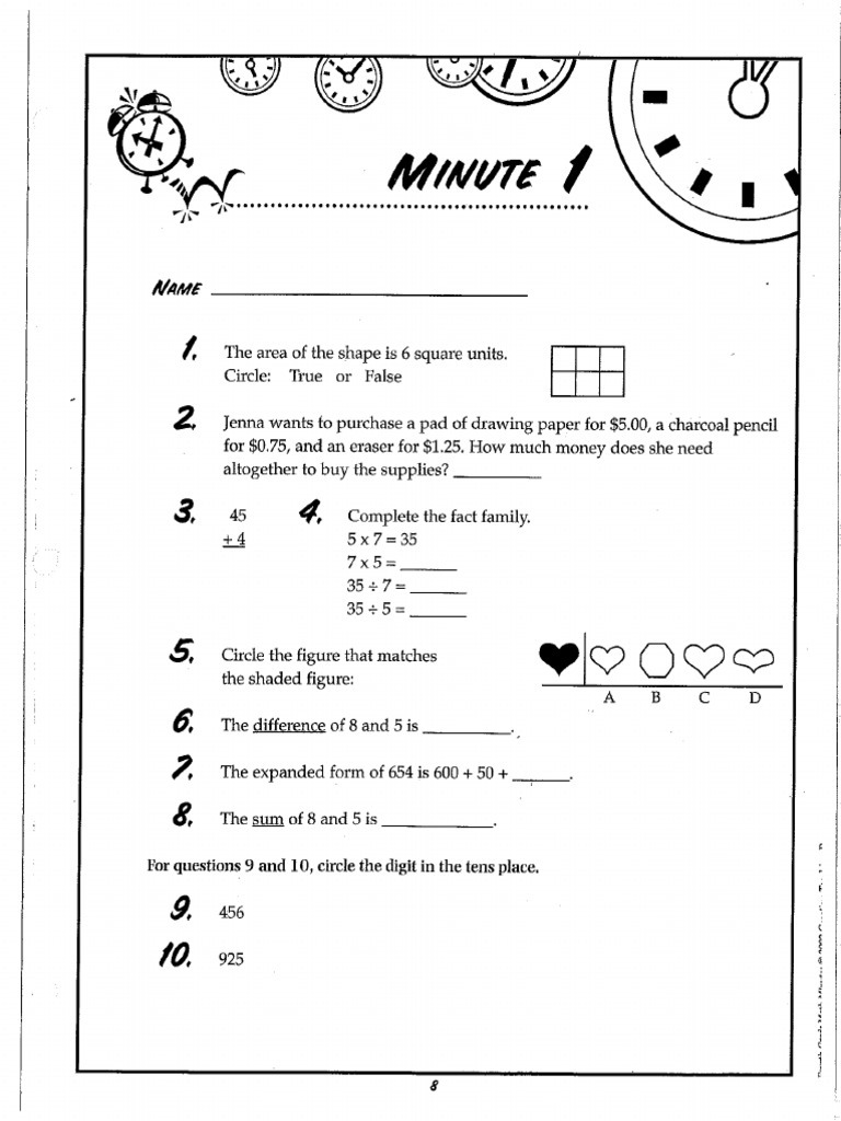The 4th Grade Math Minutes 1-50 | PDF