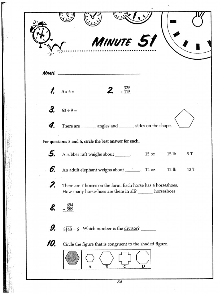 3rd Grade Math Minutes 51-100 | PDF