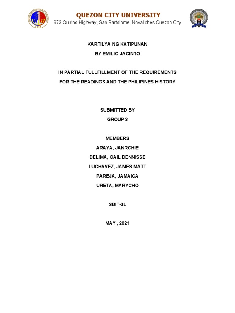 GROUP 3 - SBIT3L - Kartilya NG Katipunan | PDF | Philippines